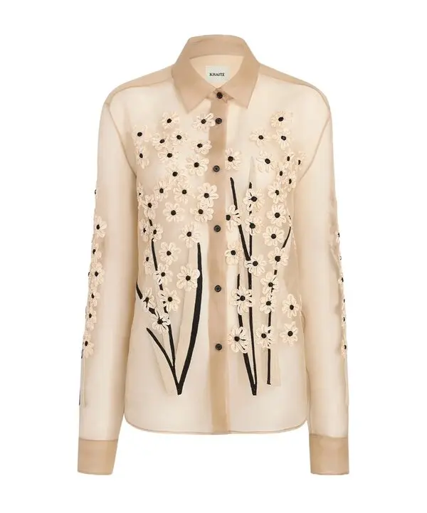 Khaite Argo Long Sleeved Shirt With Patchwork Design - Chalk