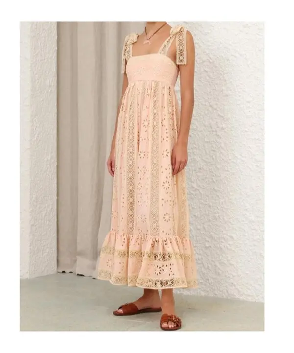 Zimmermann Awaken Textured Stripe Maxi Dress - Light Peach