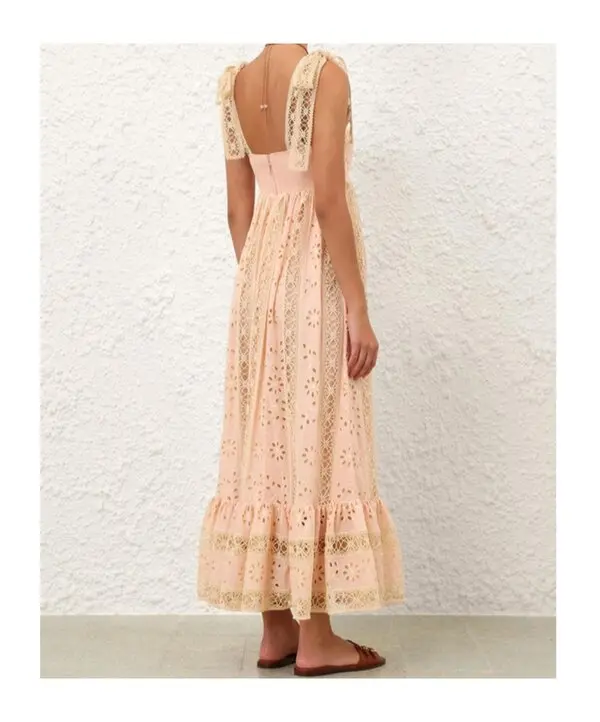 Zimmermann Awaken Textured Stripe Maxi Dress - Light Peach