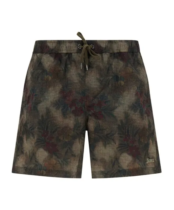 Herno Floral Print Swim Shorts - Mud