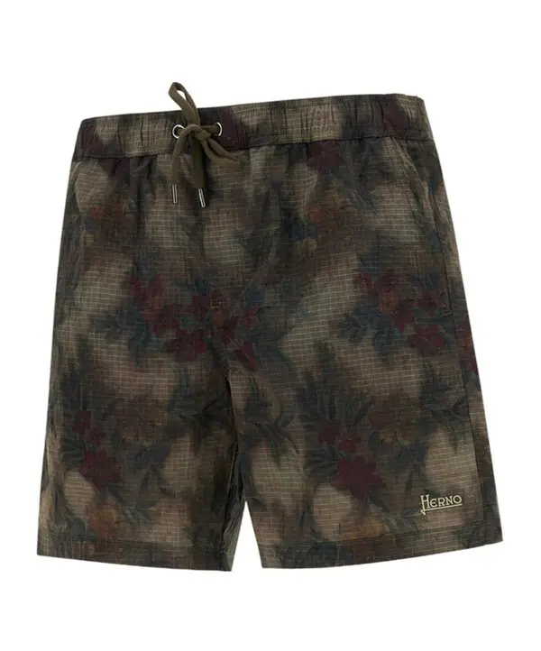 Herno Floral Print Swim Shorts - Mud