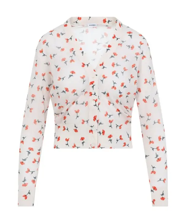 JIL SANDER Floral V-neck Cardigan - White