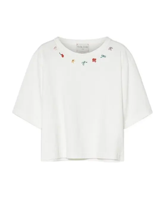 FORTE_FORTE Flower-detail T-shirt - Crystal