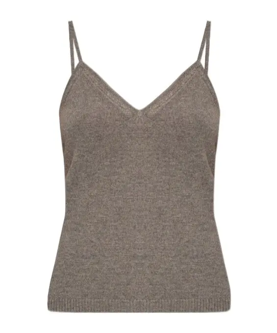 LISA YANG V-neck Spaghetti Strap Top With Ribbed Detailing - Gray