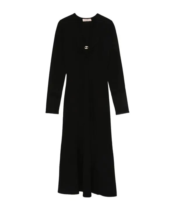TWINSET Long-sleeved V-neck Midi Dress With Twist Detail