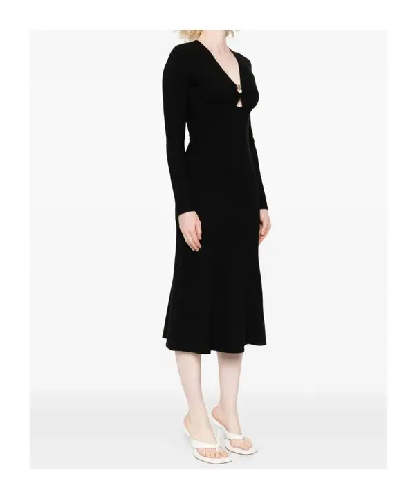 TWINSET Long-sleeved V-neck Midi Dress With Twist Detail
