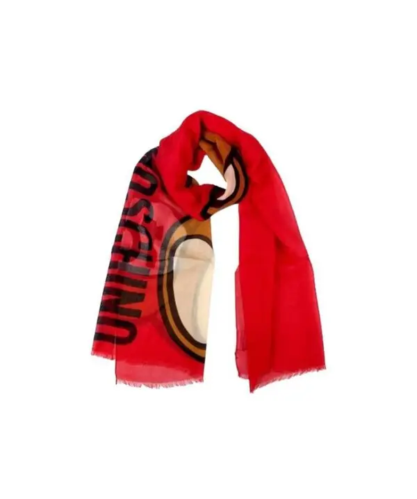 Moschino Teddy Bear Logo Pattern Scarf - Red