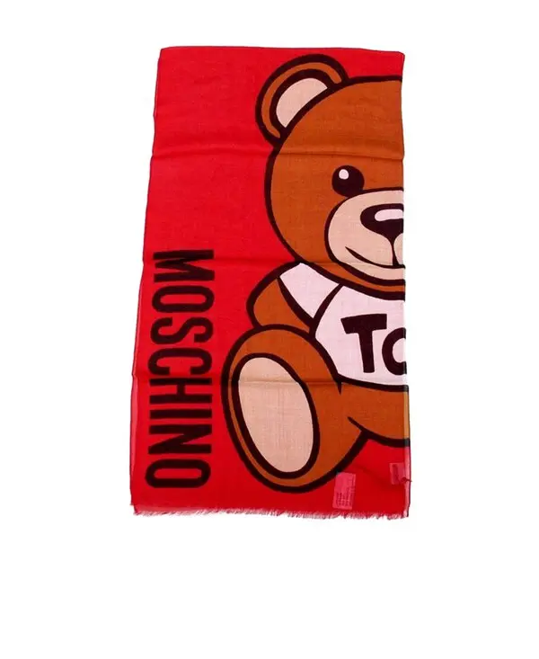 Moschino Teddy Bear Logo Pattern Scarf - Red