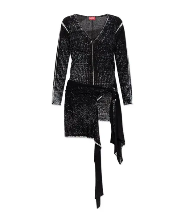 DIESEL® Knitted V-neck Dress With Wrap Skirt