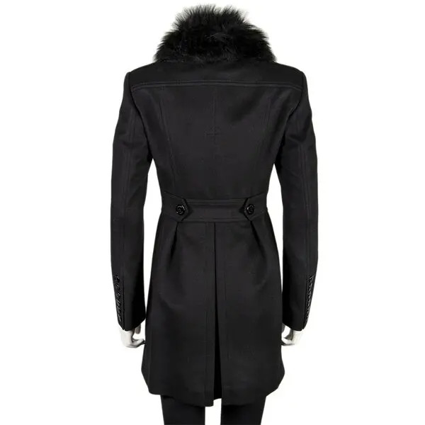 Burberry Double Breasted Overcoat With Fur Collar
