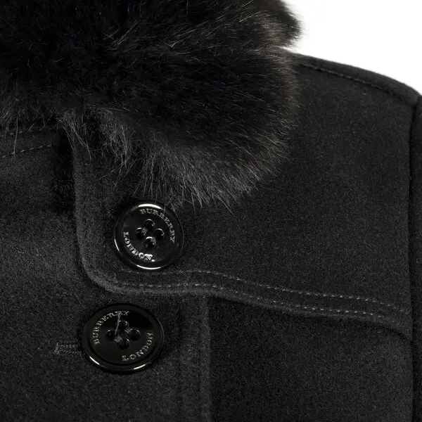 Burberry Double Breasted Overcoat With Fur Collar