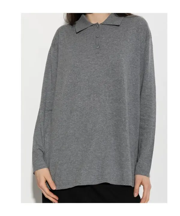 LISA YANG Buttoned Lapel Collar Polo Knitwear - Deep Cloud