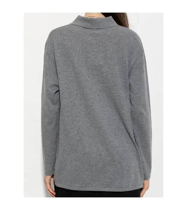 LISA YANG Buttoned Lapel Collar Polo Knitwear - Deep Cloud