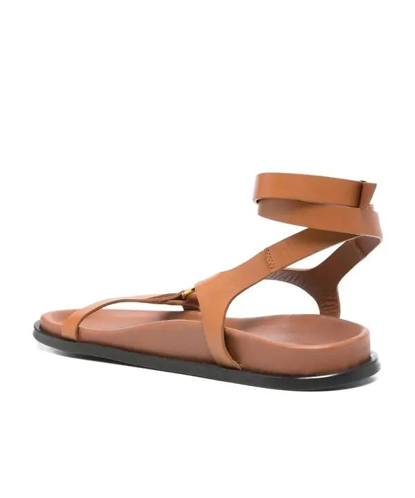 ALOHAS Leather Sandals With Buckle Ankle Strap And Ring Hardware