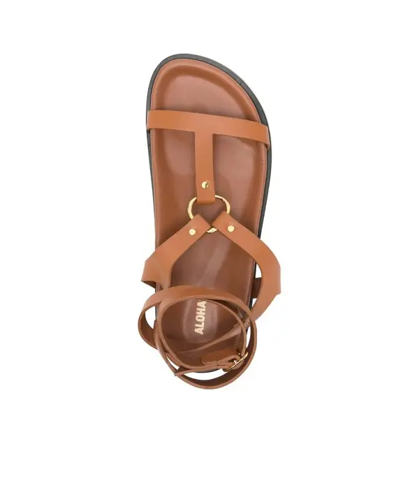 ALOHAS Leather Sandals With Buckle Ankle Strap And Ring Hardware