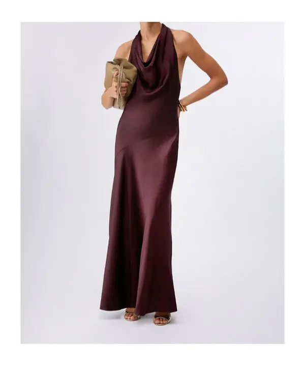 Liu Jo Long Satin Dress With Cowl Neck And Crossover Back Detail