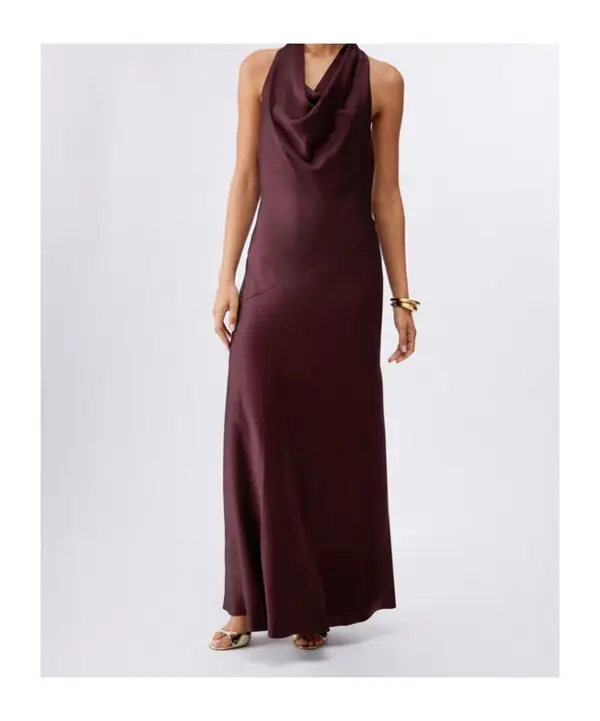 Liu Jo Long Satin Dress With Cowl Neck And Crossover Back Detail