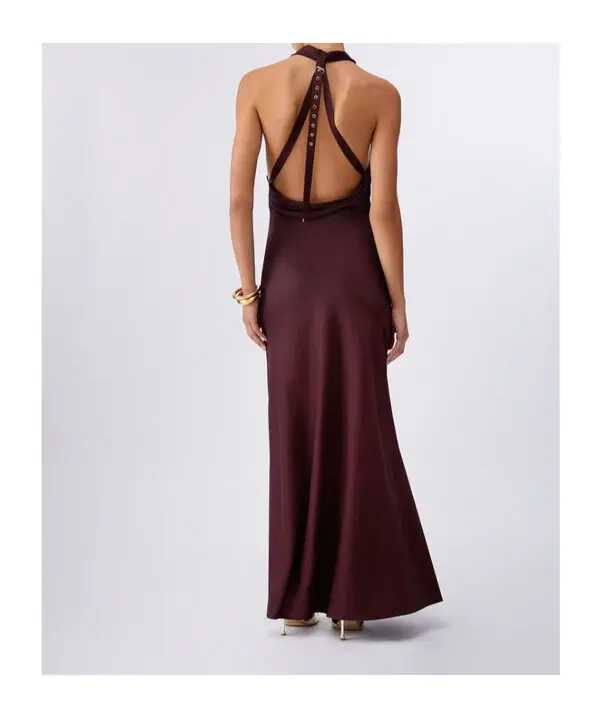 Liu Jo Long Satin Dress With Cowl Neck And Crossover Back Detail