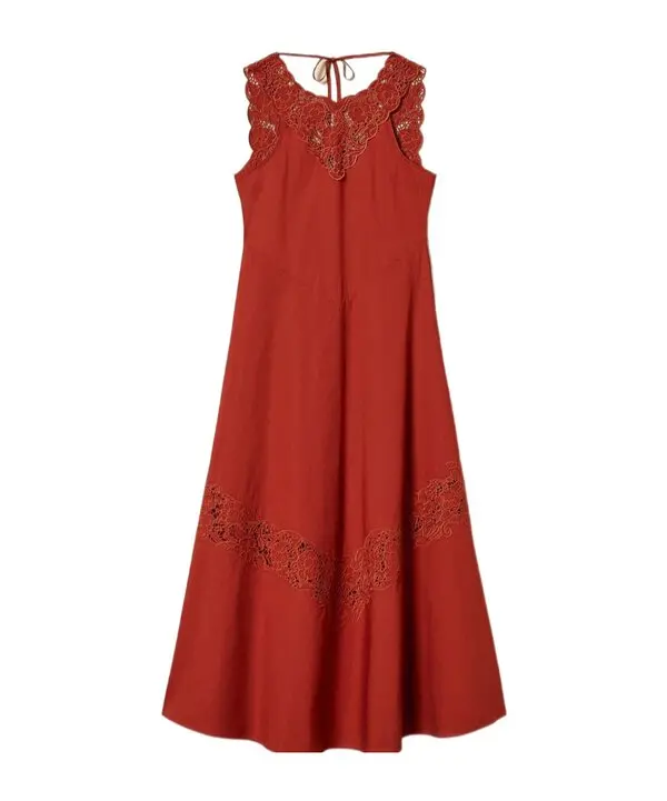 TWINSET Poplin Embroidered Dress - Red