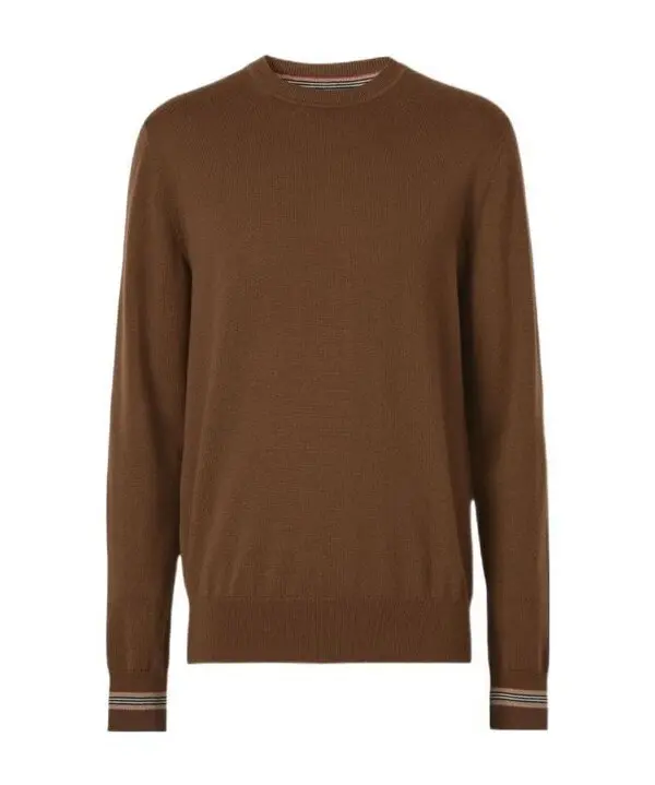 Burberry Icon Stripe-trim Wool Jumper - Brown