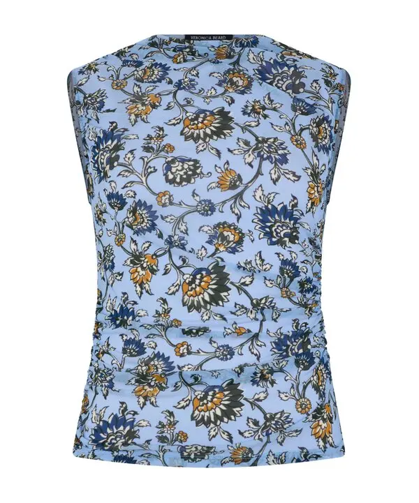 Veronica Beard Sleeveless Floral Ruched Top - Blue
