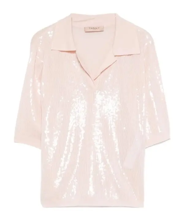 TWINSET Sequin Embellished Polo Shirt - Pink