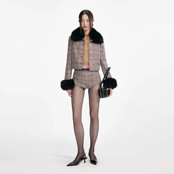 SELF-PORTRAIT Houndstooth Woven Shorts - Nude