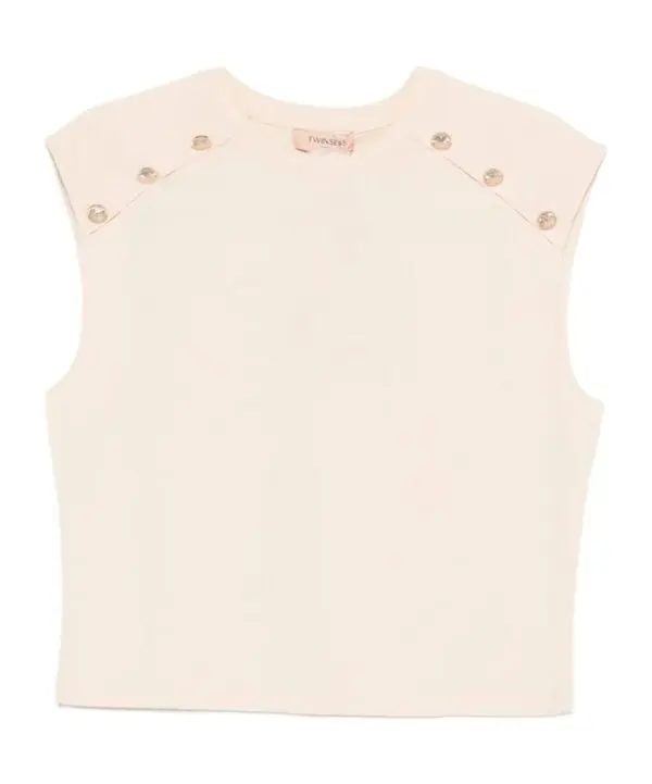 TWINSET Round Neck Embellished Top - White