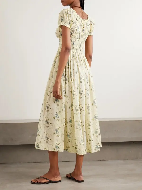 DÔEN Floral Print Cotton Voile Midi Dress - No