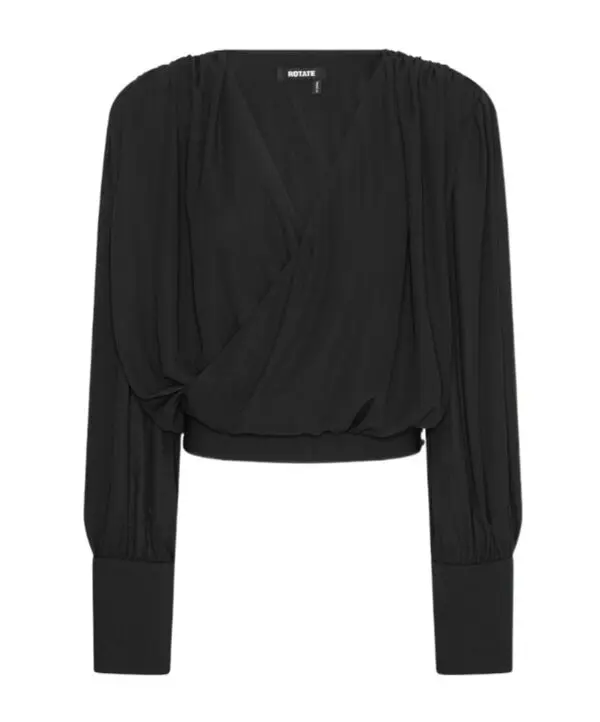ROTATE BY BIRGER CHRISTENSEN Draped V-neck Knitted Top - Black