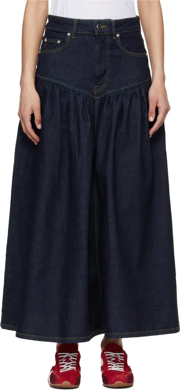 GANNI High-waist Denim Maxi Skirt With Belt Loops And Multiple Pockets