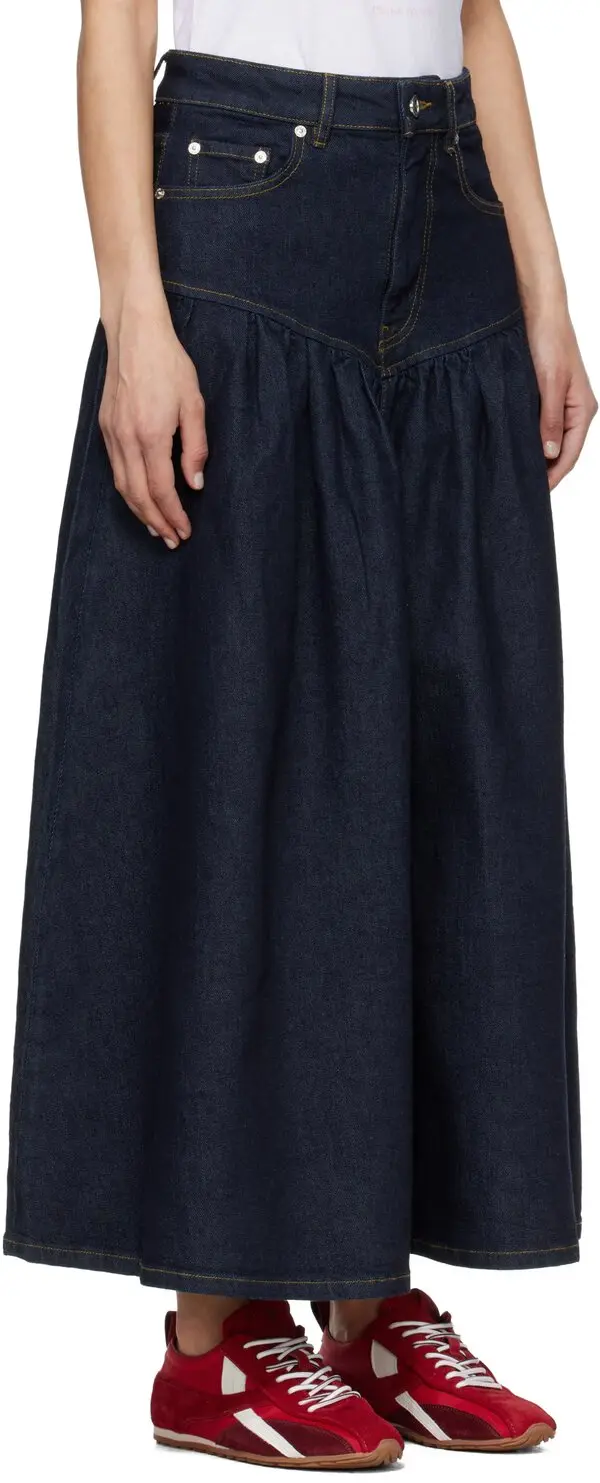GANNI High-waist Denim Maxi Skirt With Belt Loops And Multiple Pockets