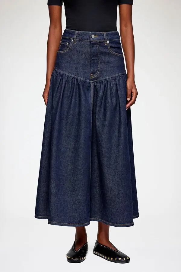 GANNI High-waist Denim Maxi Skirt With Belt Loops And Multiple Pockets