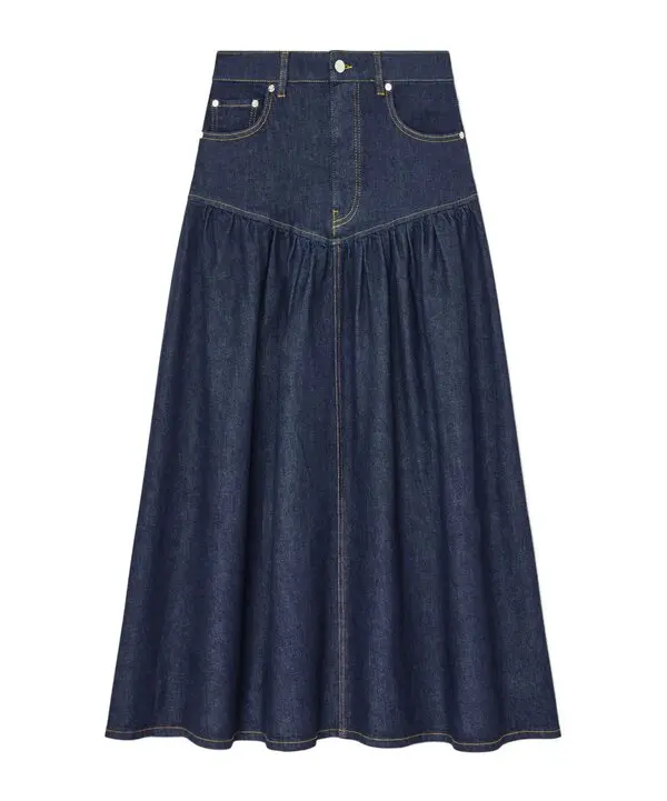 GANNI High-waist Denim Maxi Skirt With Belt Loops And Multiple Pockets