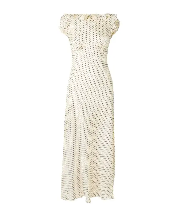 DÔEN Ruffled Polka-dot Silk-blend Twill Midi Dress - White