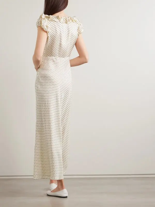 DÔEN Ruffled Polka-dot Silk-blend Twill Midi Dress - White