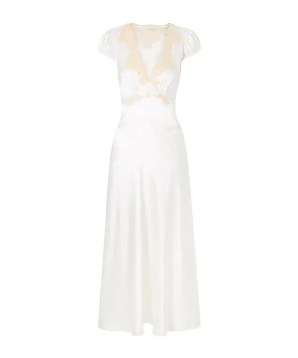 DÔEN Trimmed Silk-satin Midi Dress - White
