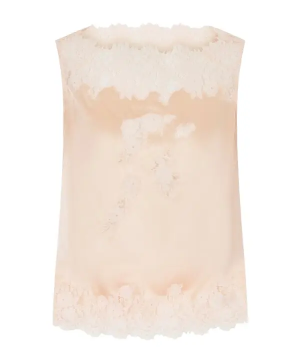 DÔEN Silk-satin Top With Lace Trim - Nude