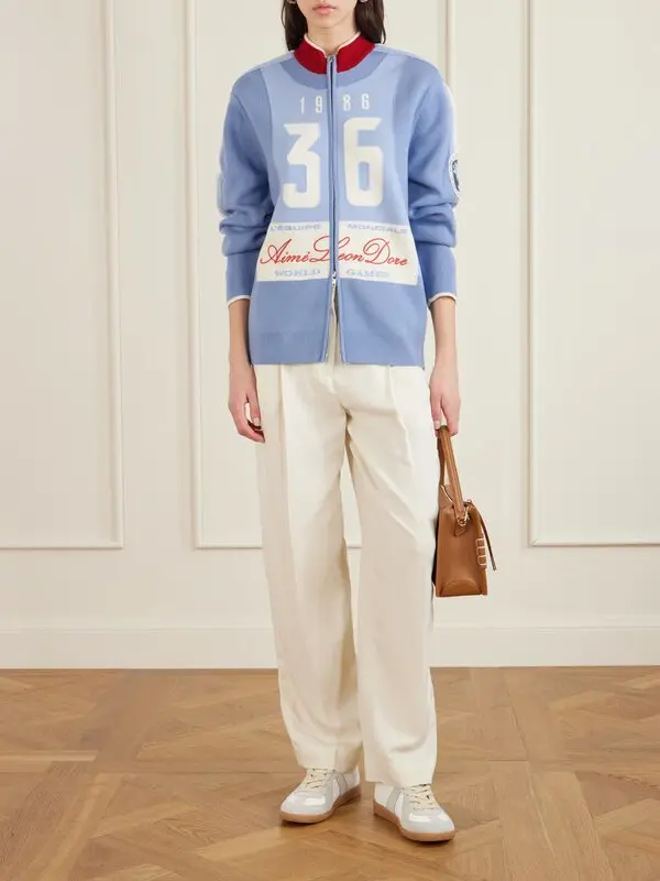 Aimé Leon Dore Wool Zip-up Cardigan With Jacquard Knit