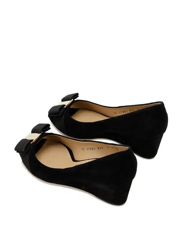 FERRAGAMO Suede Bow Wedge Heels