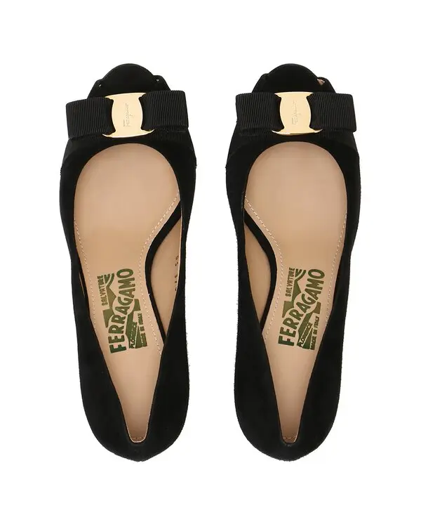 FERRAGAMO Suede Bow Wedge Heels