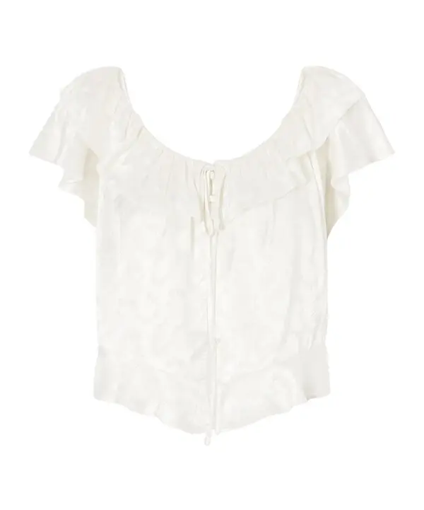 DÔEN Ruffled Satin-jacquard Blouse - White