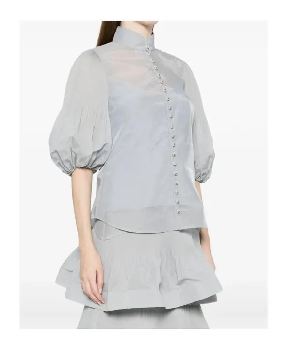 Zimmermann High Collar Pleated Sleeve Shirt