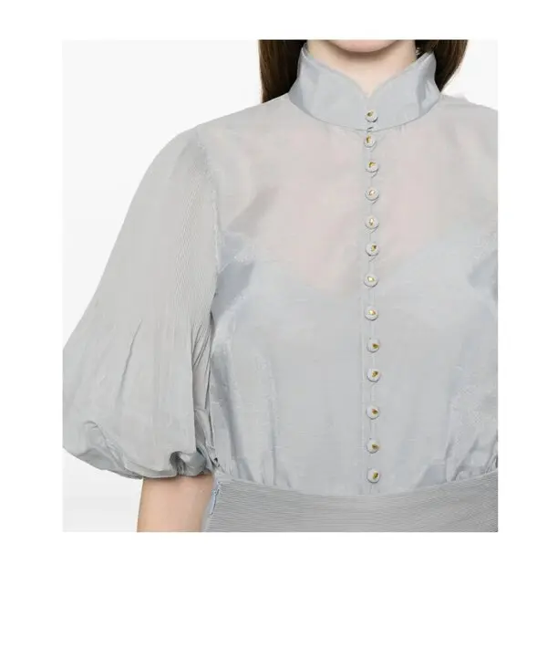 Zimmermann High Collar Pleated Sleeve Shirt