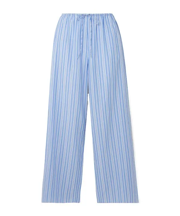DÔEN Striped Organic Cotton Straight-leg Pants - Blue