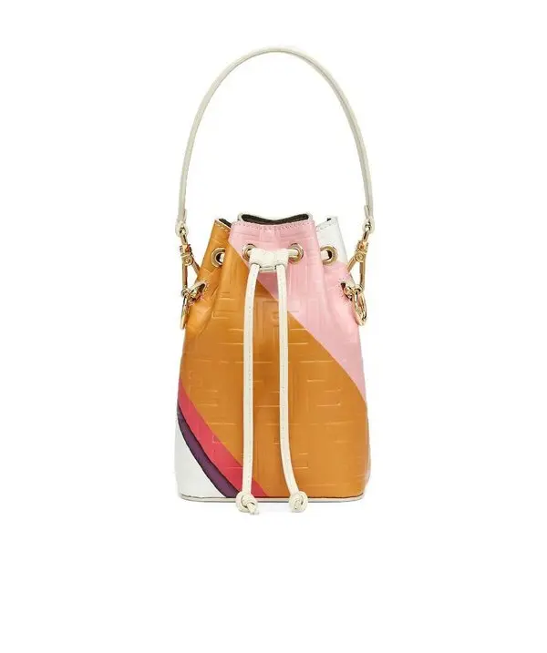 Fendi Leather Bucket Bag With Multicolour Print And Ff Pattern - Multicolor