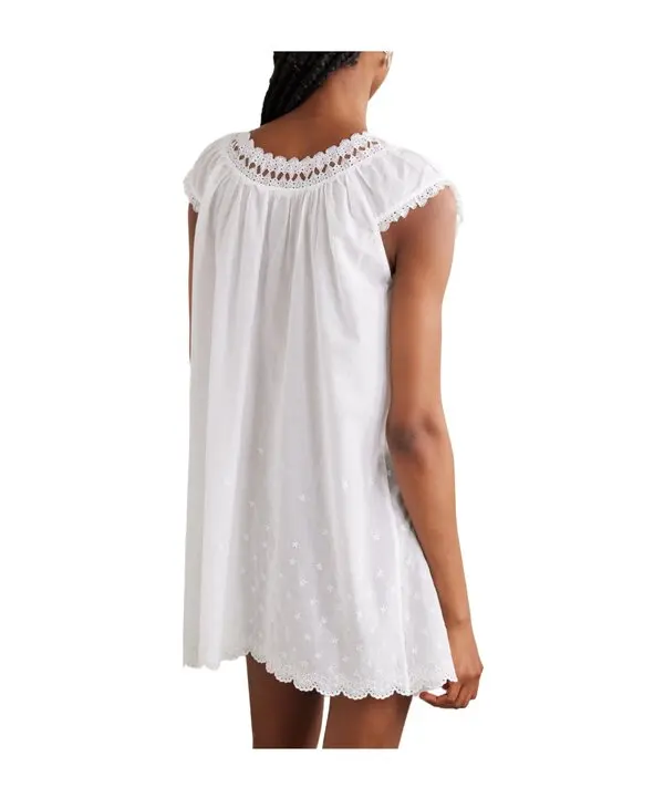 DÔEN Organic Cotton Voile Mini Dress With Lace Trim - White