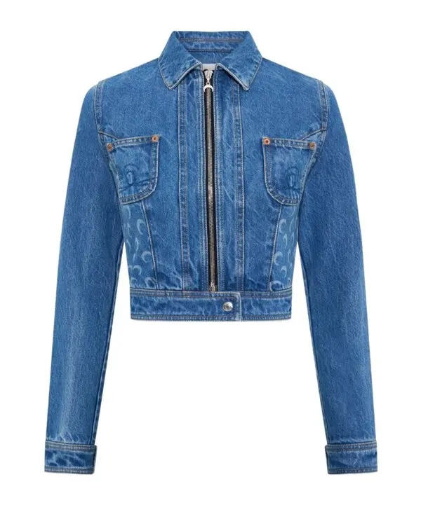 MARINE SERRE Cropped Moon-pattern Denim Jacket