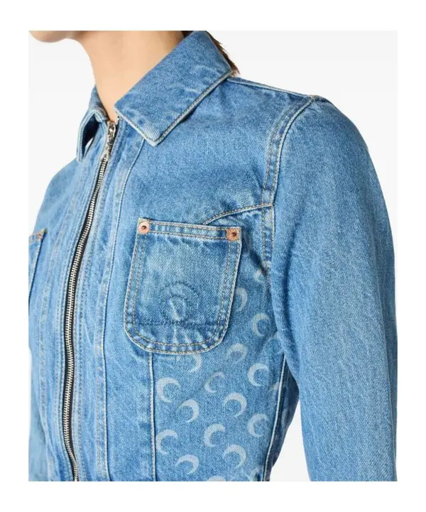 MARINE SERRE Cropped Moon-pattern Denim Jacket
