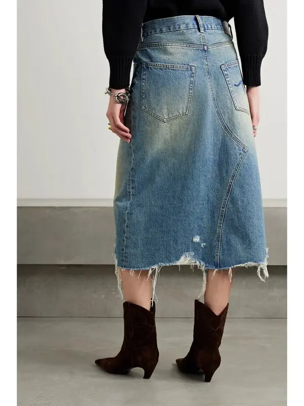 R13 Jesse Distressed Denim Midi Skirt